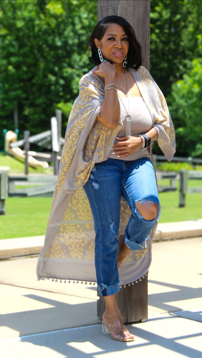 Grey Damask Print Kimono – MiMi-Michelle Boutique