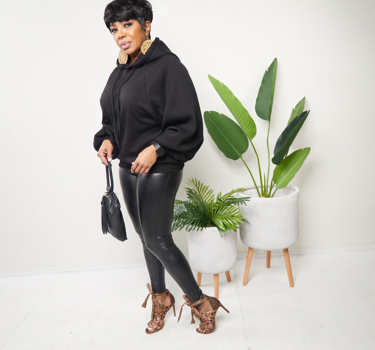 Black Hoodie and Faux Leather Legging Set – MiMi-Michelle Boutique