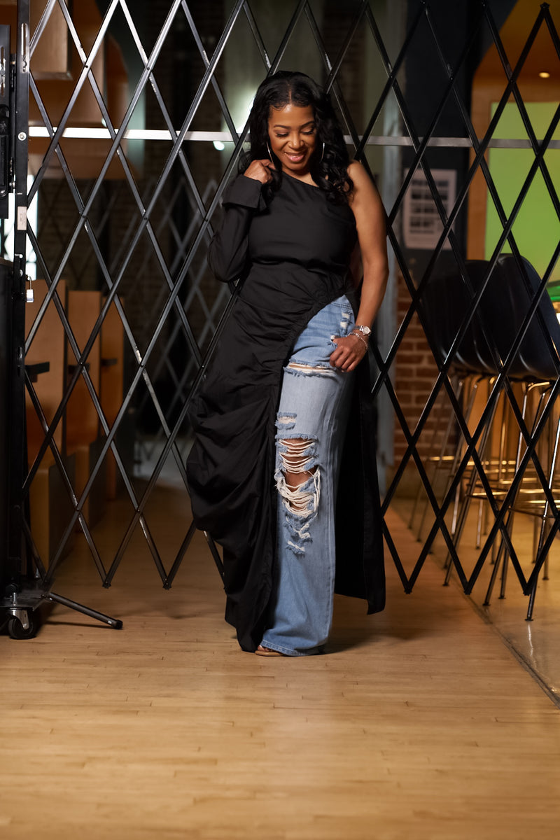 Black One Sleeve Tiered Dress – MiMi-Michelle Boutique