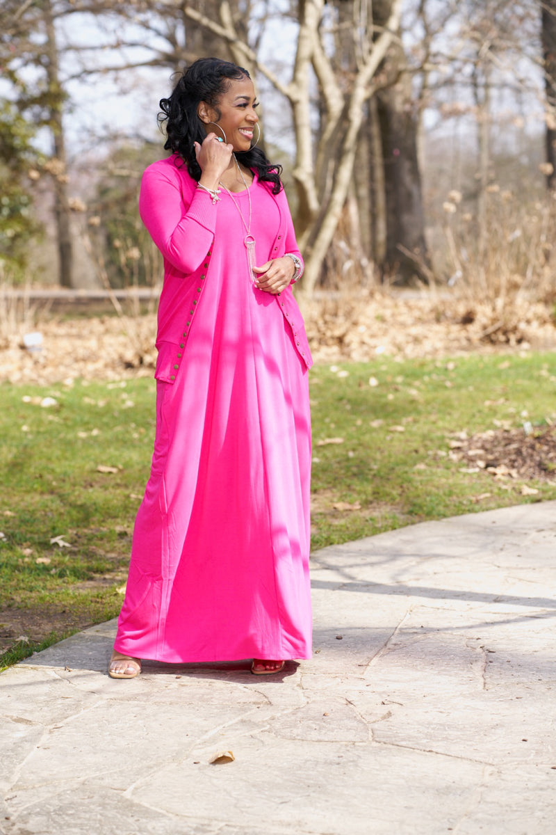 Bright Pink Maxi dress & Cardigan Set – MiMi-Michelle Boutique