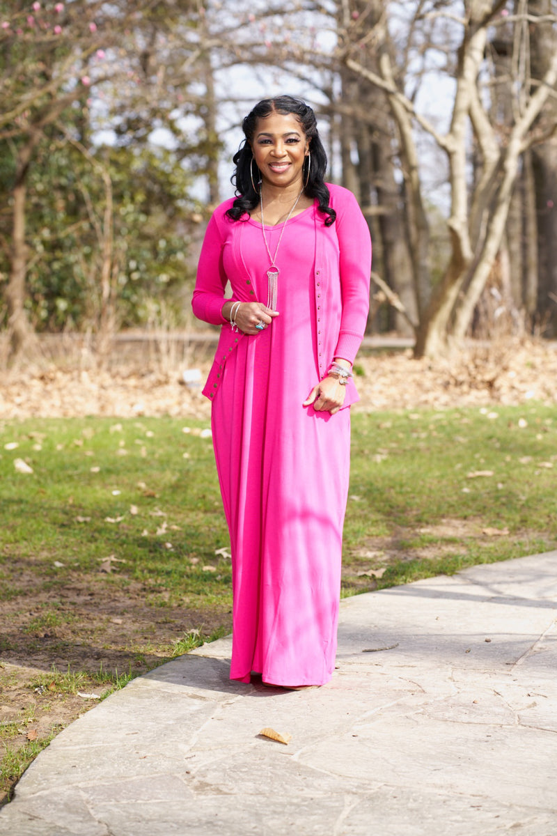 Bright Pink Maxi dress & Cardigan Set – MiMi-Michelle Boutique