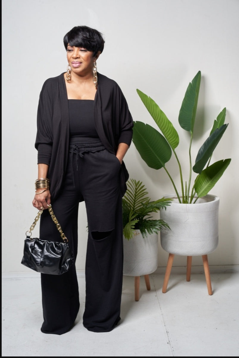 3pc Black Cardigan and Sweatpants Set – MiMi-Michelle Boutique